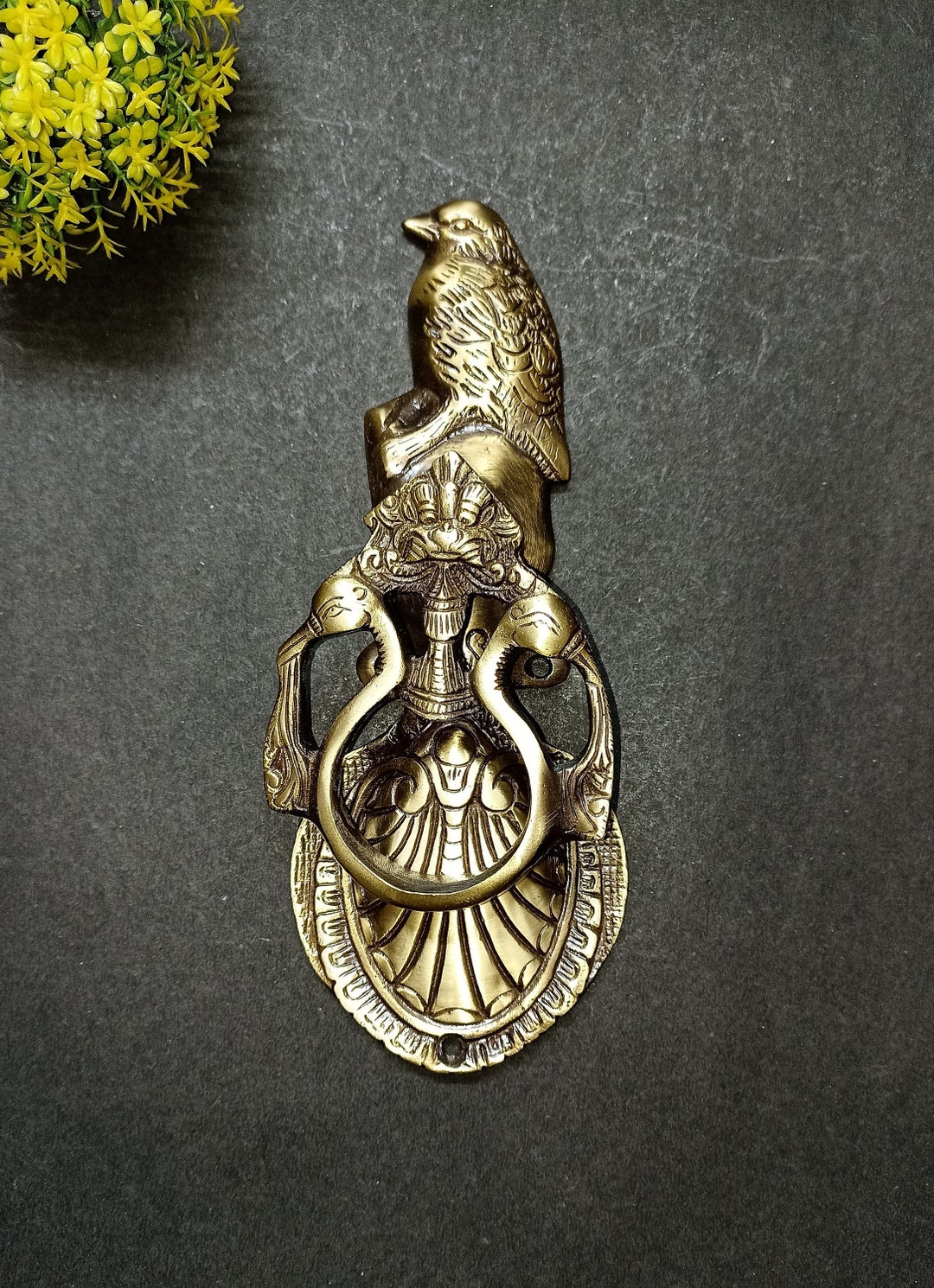 Sparrow With Yali Design Main Door Knocker | Lacquered Brass Finches ...
