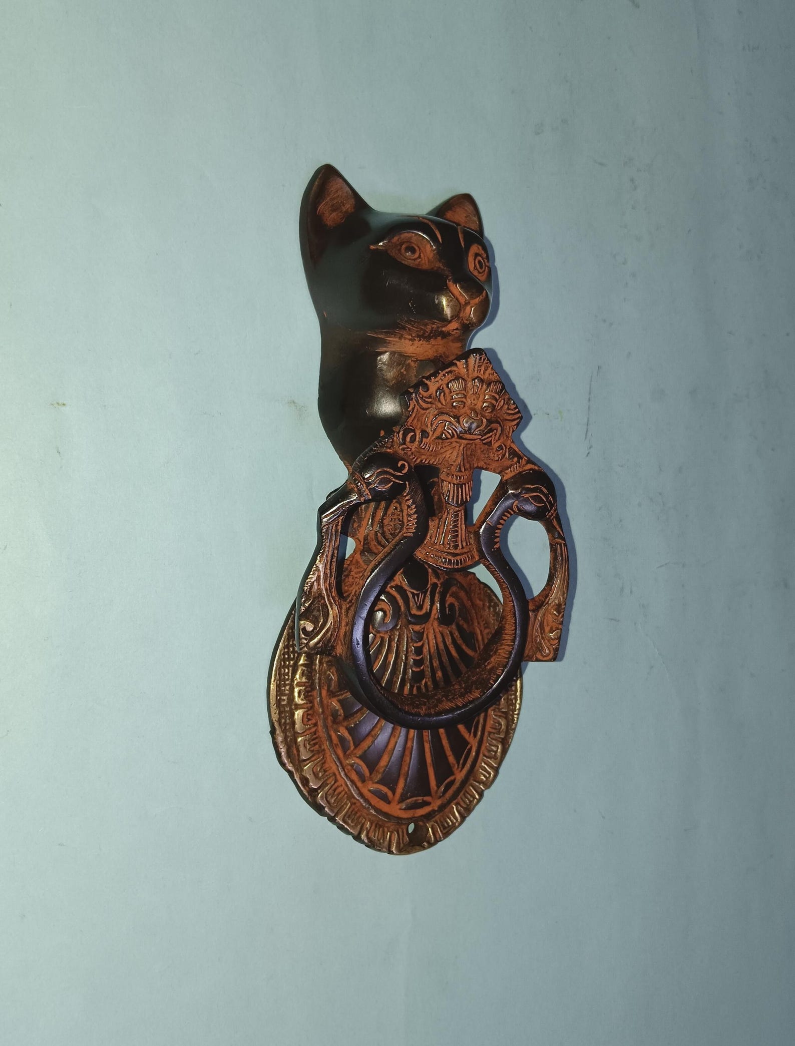Kitty Cat Door Knocker | Brass Yali With Peacock Engraved Door Bell ...