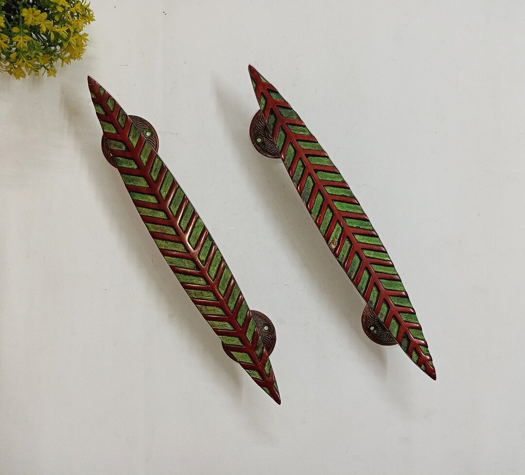 Willow Long Leaf Shape Door Handle Pair | Brass 12" Inches Nature Plant ...