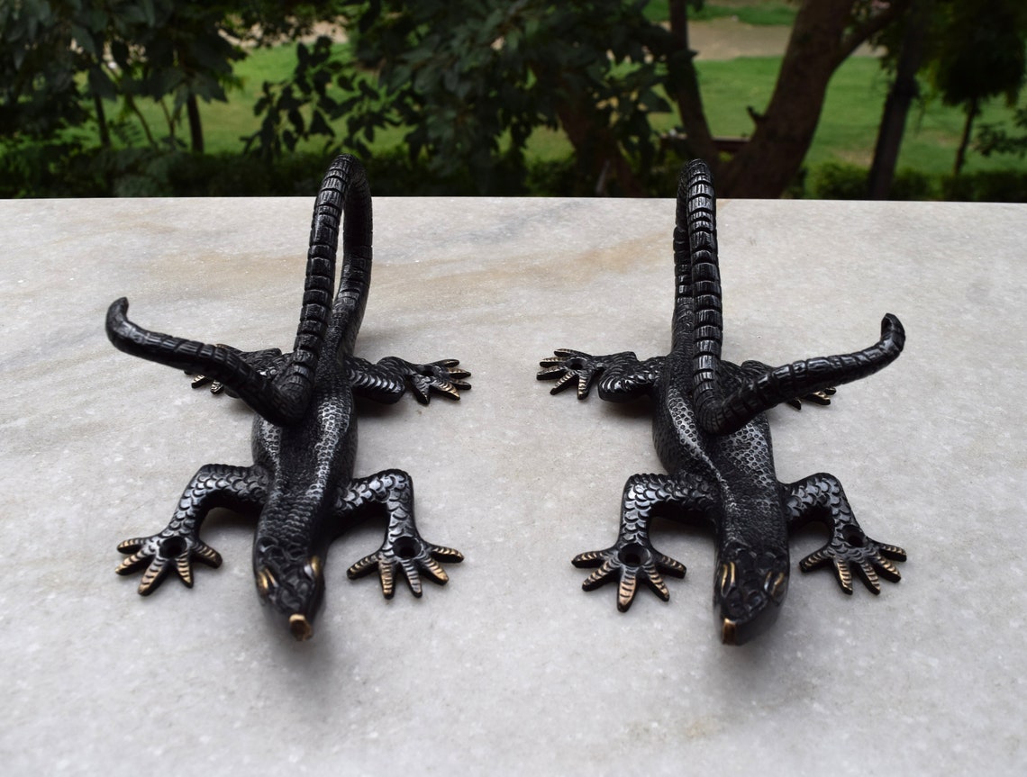 Black Cambodian Lizard Handle Set Brass Reptile Design Door | Etsy