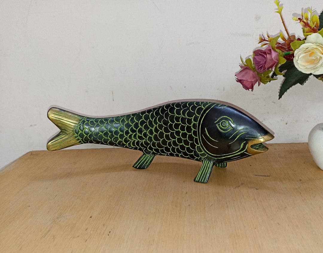 12'' Inches Long Fish Sculpture Heavy Brass Trout Fish Statue Table ...