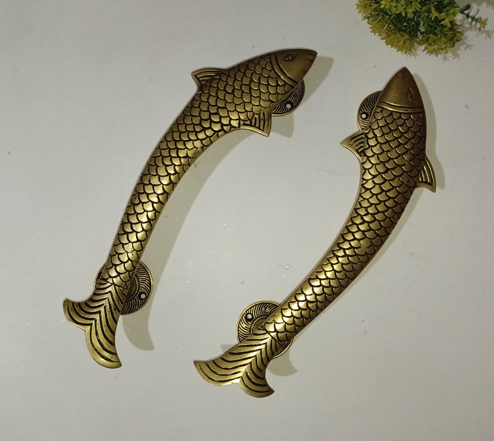 Brass Tuna Fish Long Door Pull Pair | Brass Golden Fish Door Handle ...
