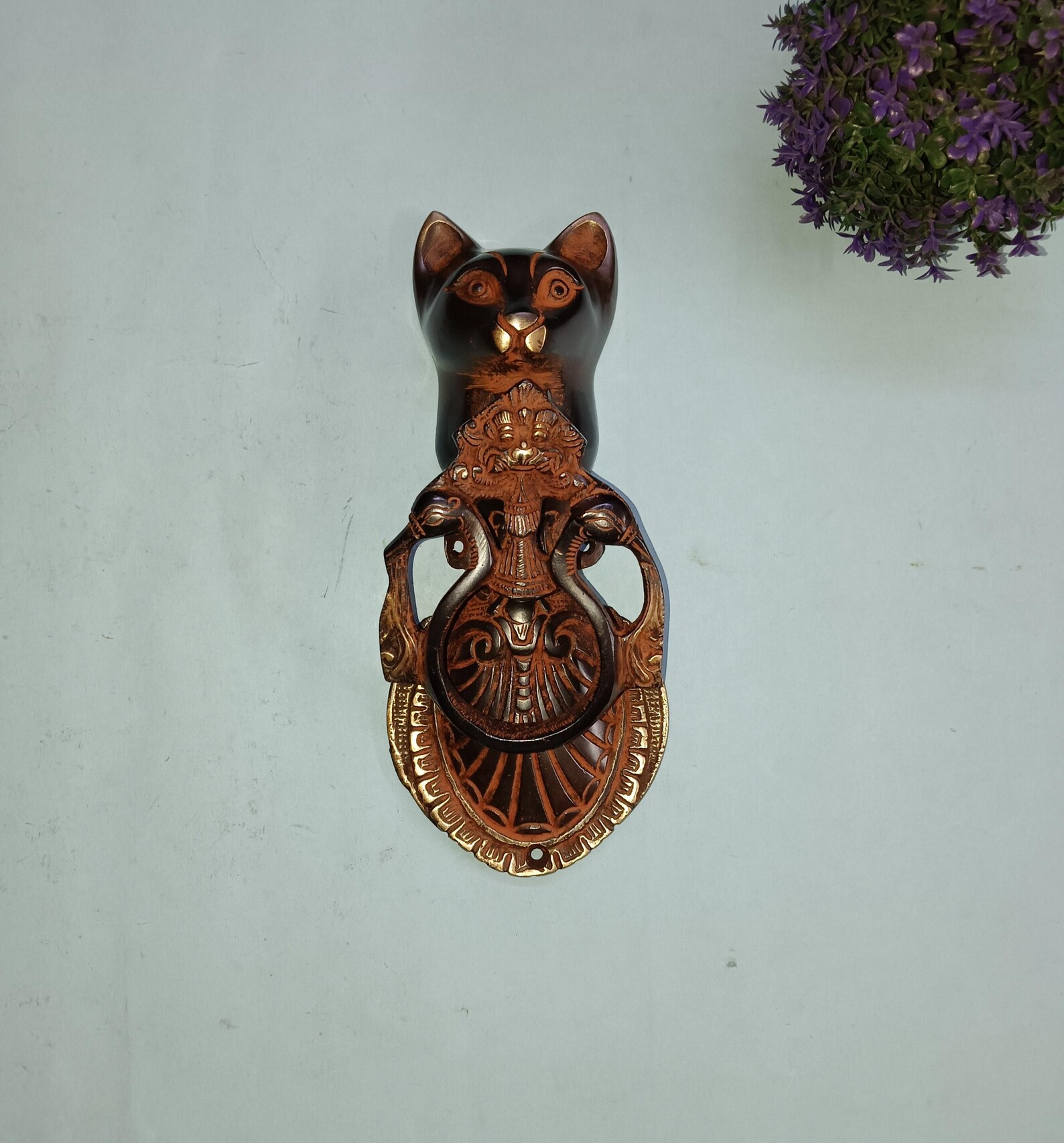 Kitty Cat Door Knocker | Brass Yali With Peacock Engraved Door Bell ...