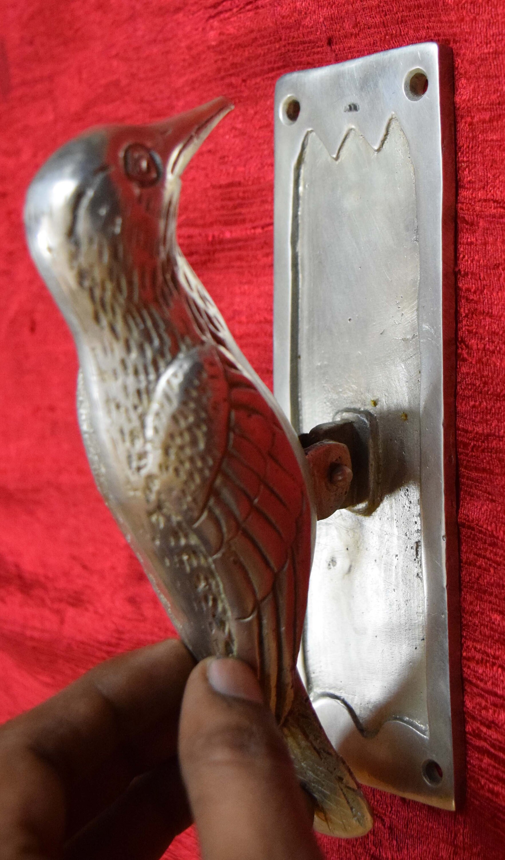 Woodpecker Knocker Brass Door Bell in Silver Color - Etsy UK