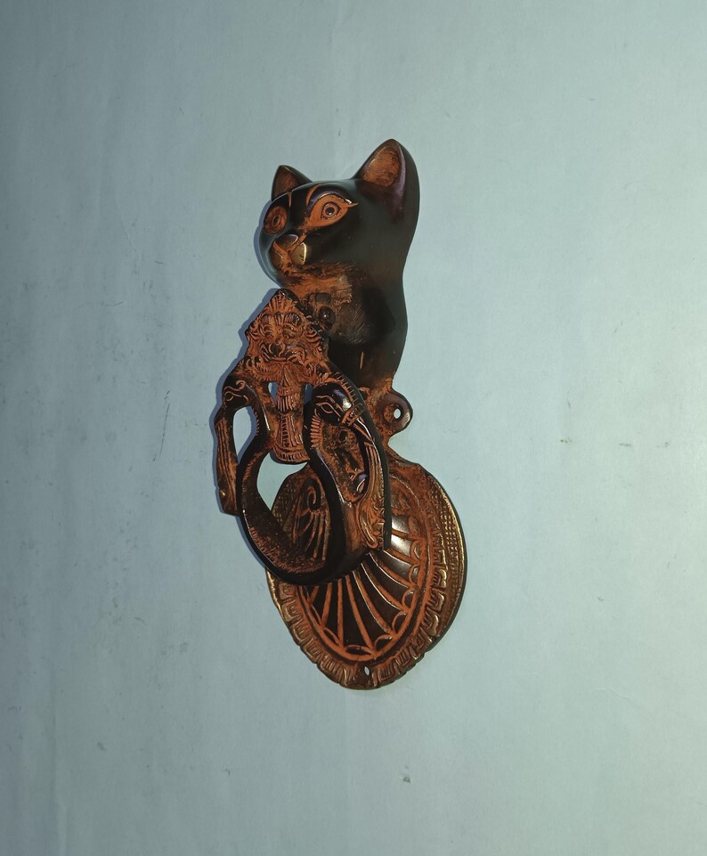 Kitty Cat Door Knocker | Brass Yali With Peacock Engraved Door Bell ...