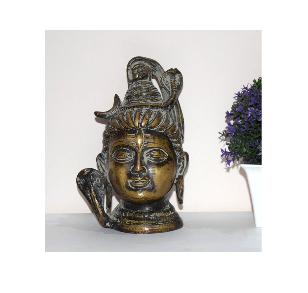 Vintage Lord Shiva Head Sculpture | Brass Gangadhara Face Statue ...