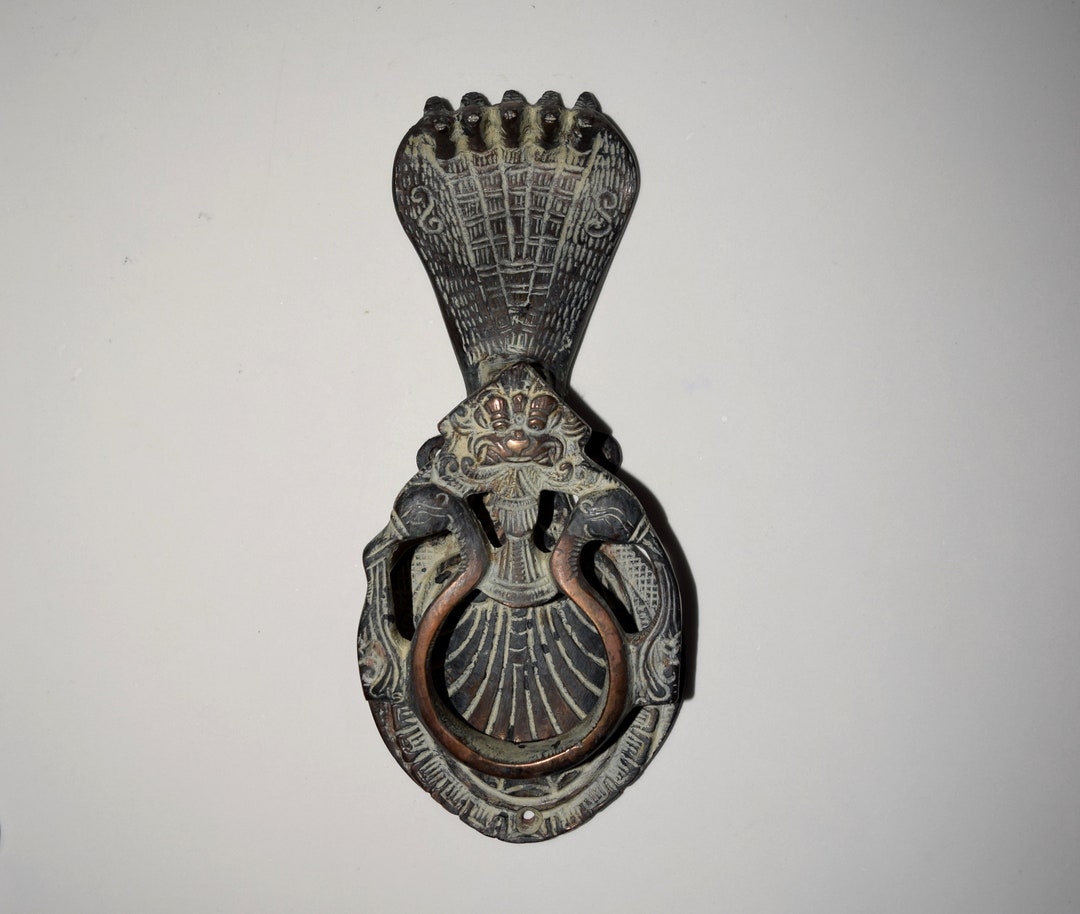 Old Brass Kaliya Naag Door Knocker | Five Headed Snake Myth Antique ...
