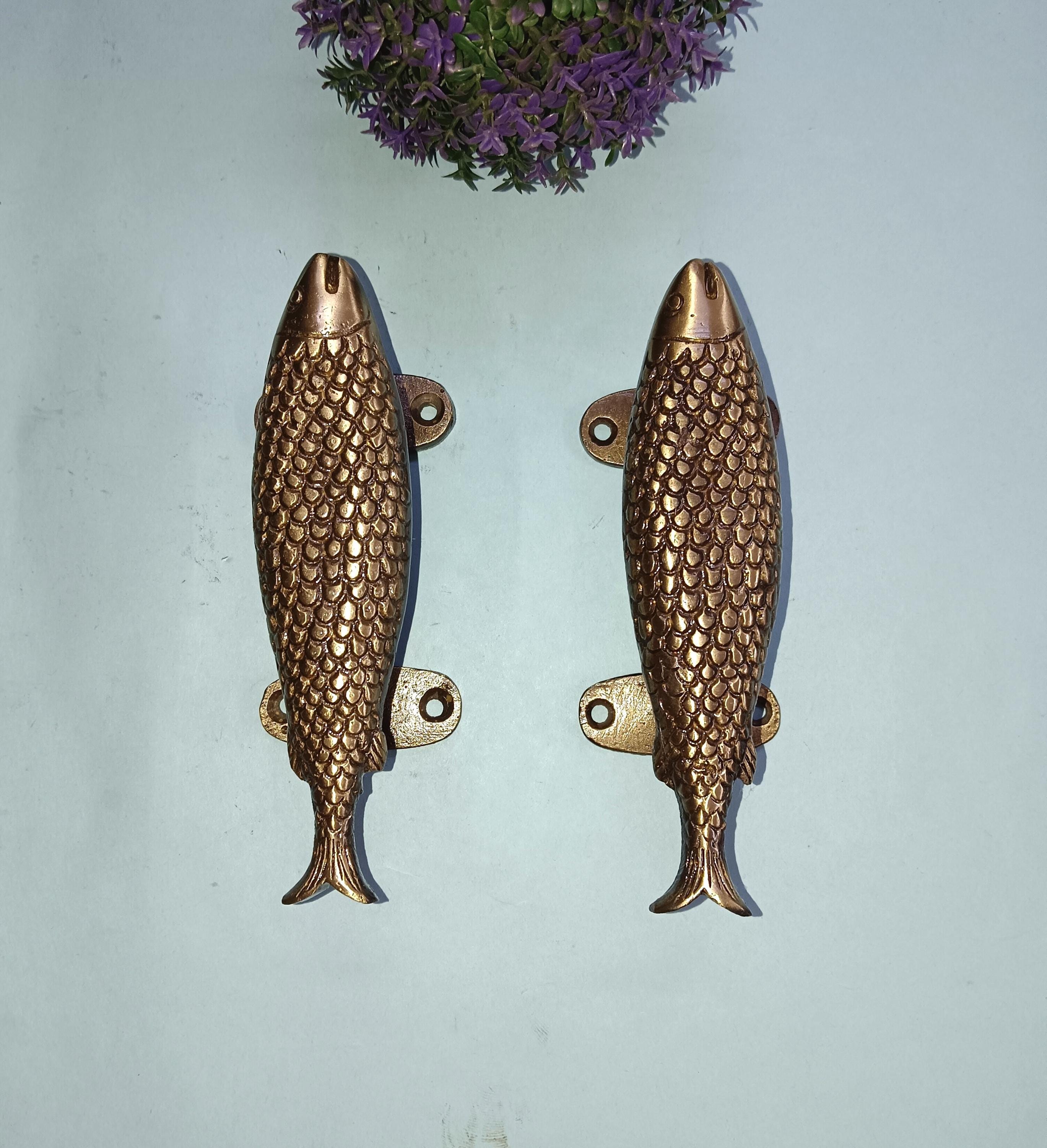 Trout Fish Design Door Grab Handles Decor | Lacquered Brass Ocean Theme ...