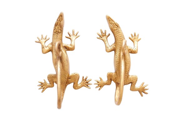 Monitor Lizard Figurine Double Door Handle Pair Brass Hand - Etsy