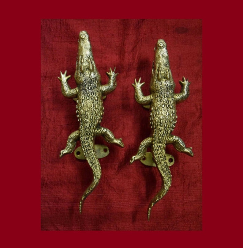 Wild Lizard Door Handle Brass Crocodile Door Pull Door | Etsy