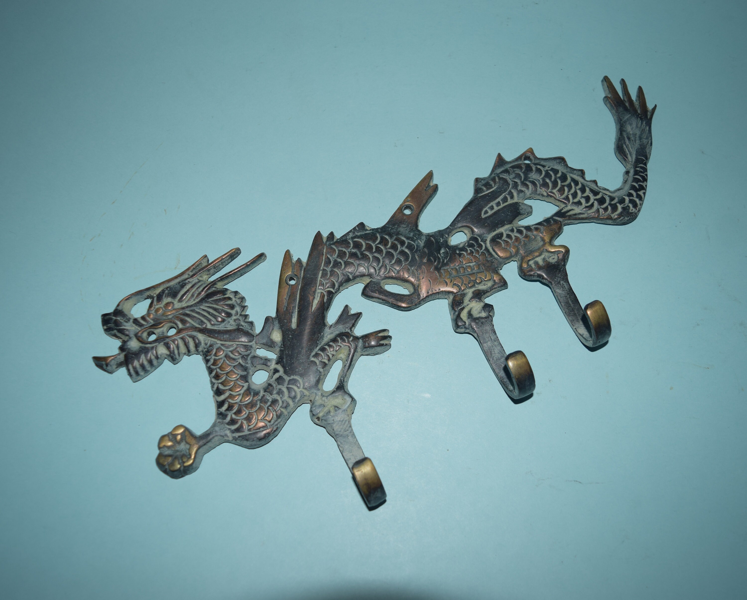 Handmade Sun Long Dragon Wall Hook | Antique Style Chinese Folk Brass ...
