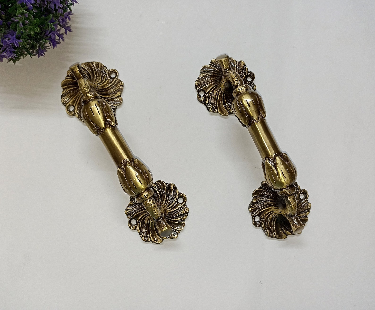 Lacquered Brass Daisy Flower Design Door Handle | Sunflower Base Door ...