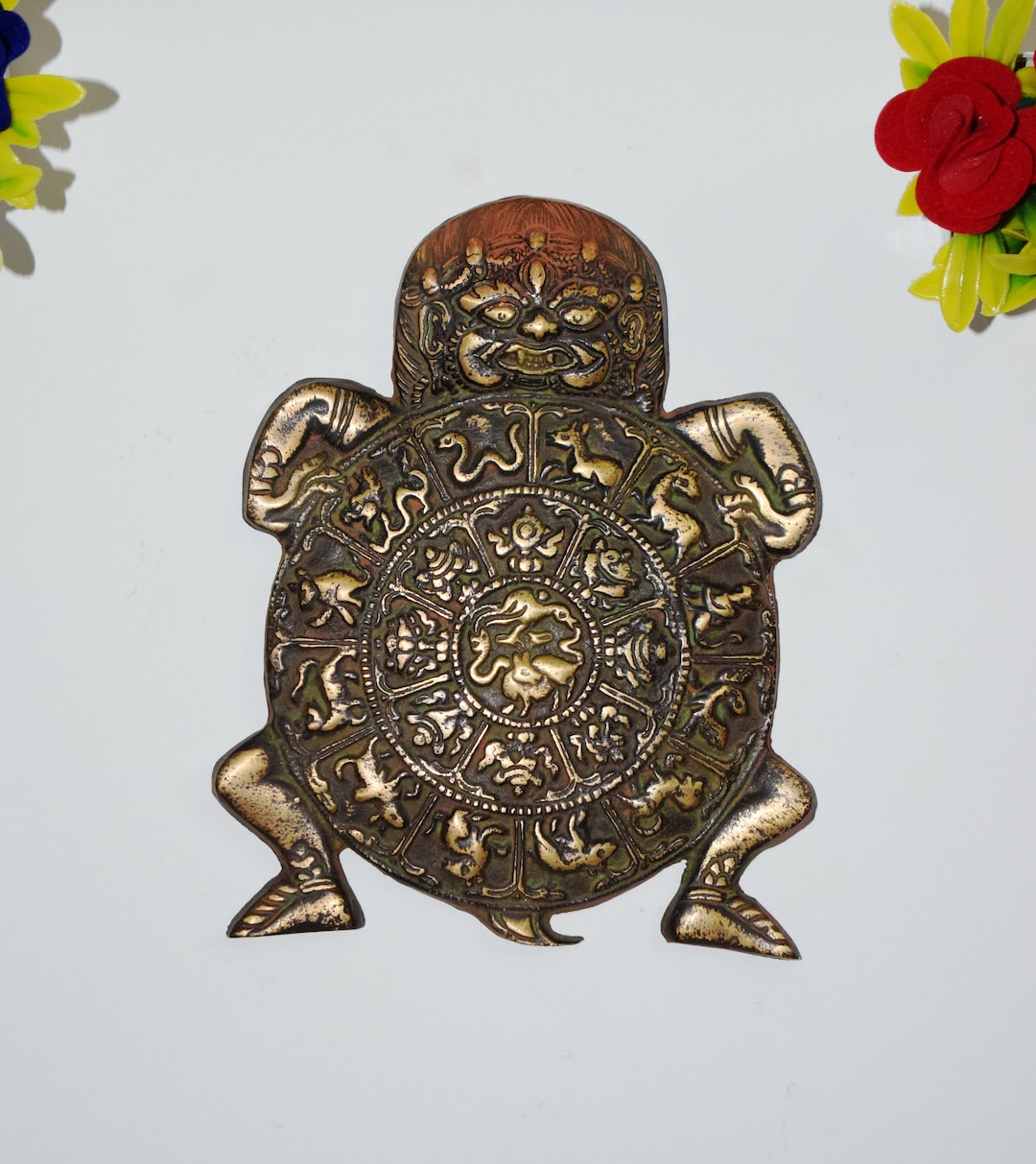 Divya Mantra Turtle Wall Decor | Brass Tibetan Feng Shui Tortoise - Etsy