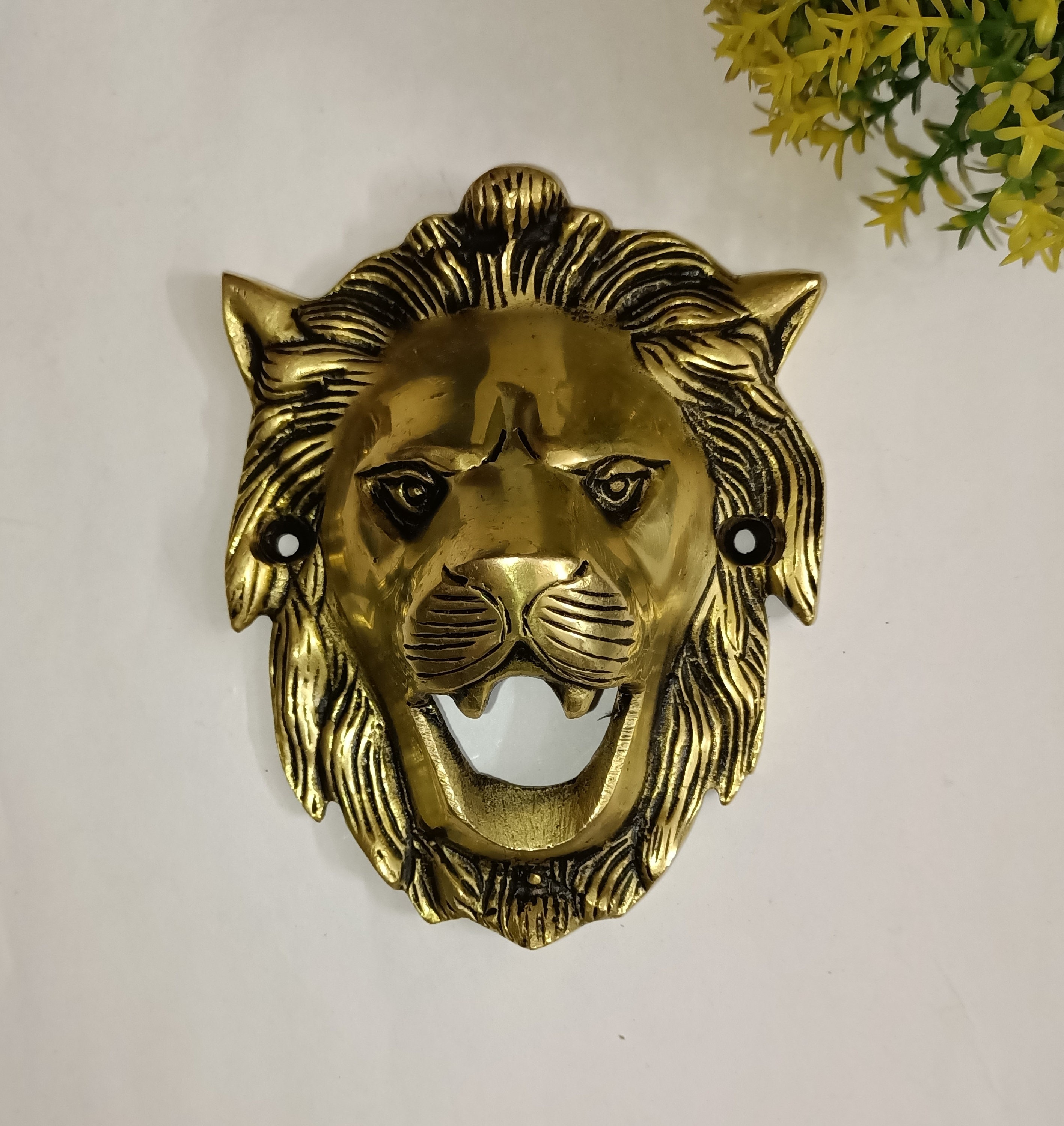 Roaring Lion Face Shape Wall Décor Item Brass Showpiece - Etsy