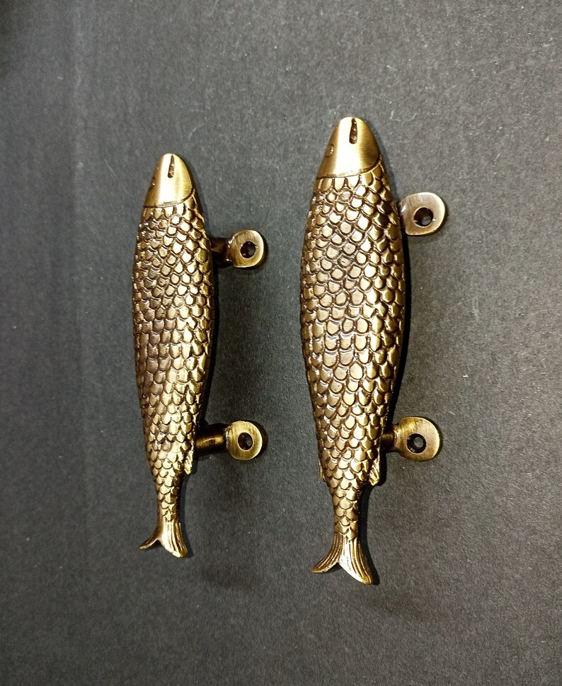 Small Fish Shape Door Handle Hardware | Lacquered Brass Marine Theme ...