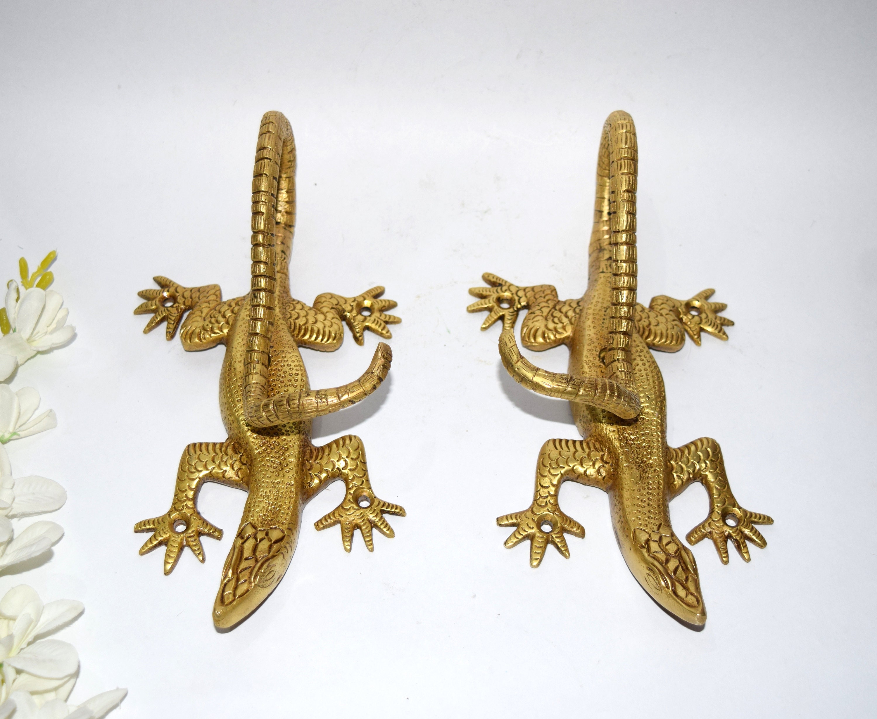 9 Lizard Door Handle Pair Brass Cambodian Dragon Door - Etsy