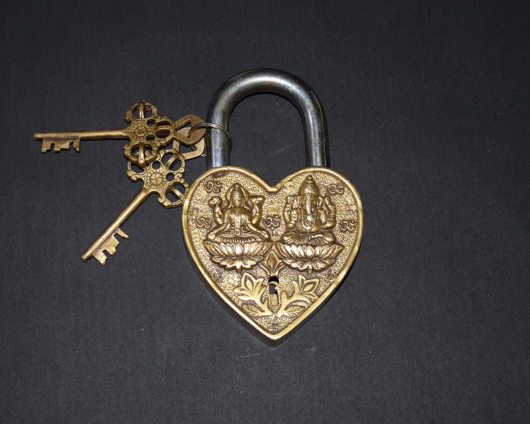 Brass Heart Shape Door Lock Home Religious Padlock | Auspicious Hindu ...