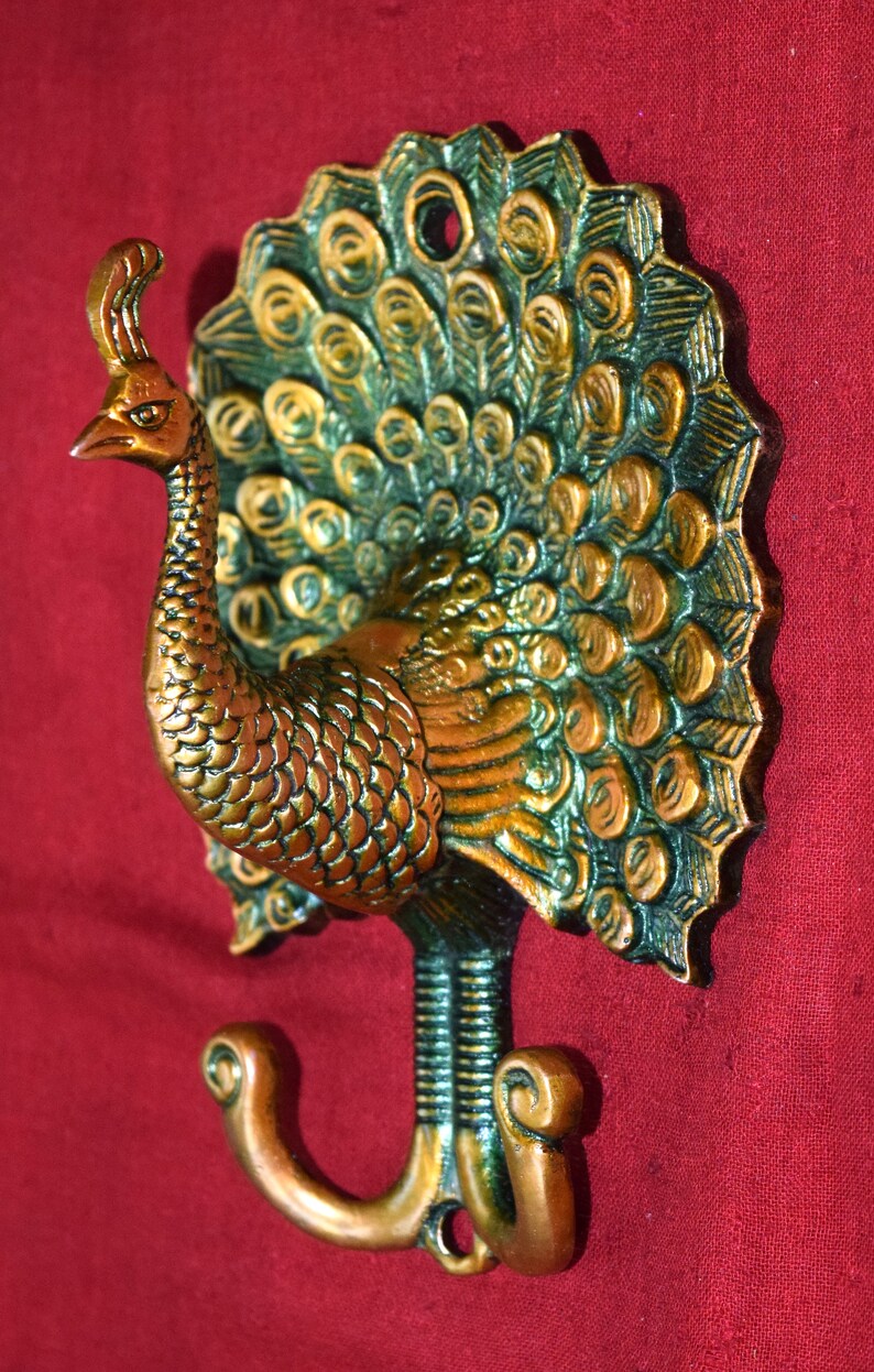 Peacock Hook Wall Hanging Brass Hook Beautiful Peafowl Etsy