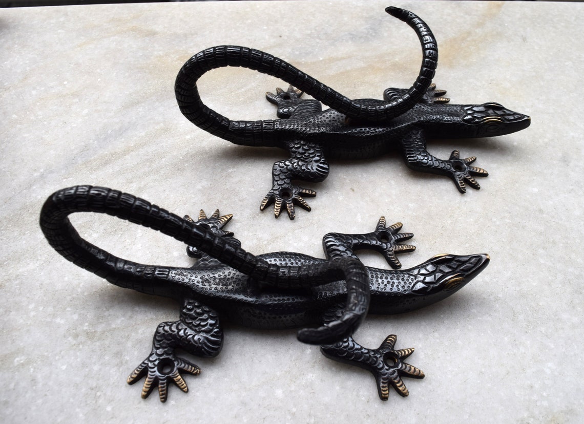 Black Cambodian Lizard Handle Set Brass Reptile Design Door | Etsy