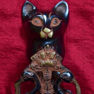 Kitty Cat Door Knocker Brass Yali With Peacock Engraved Door Bell ...