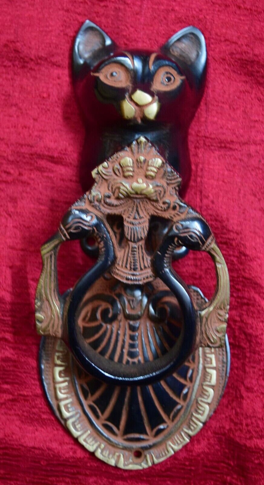 Kitty Cat Door Knocker | Brass Yali With Peacock Engraved Door Bell ...