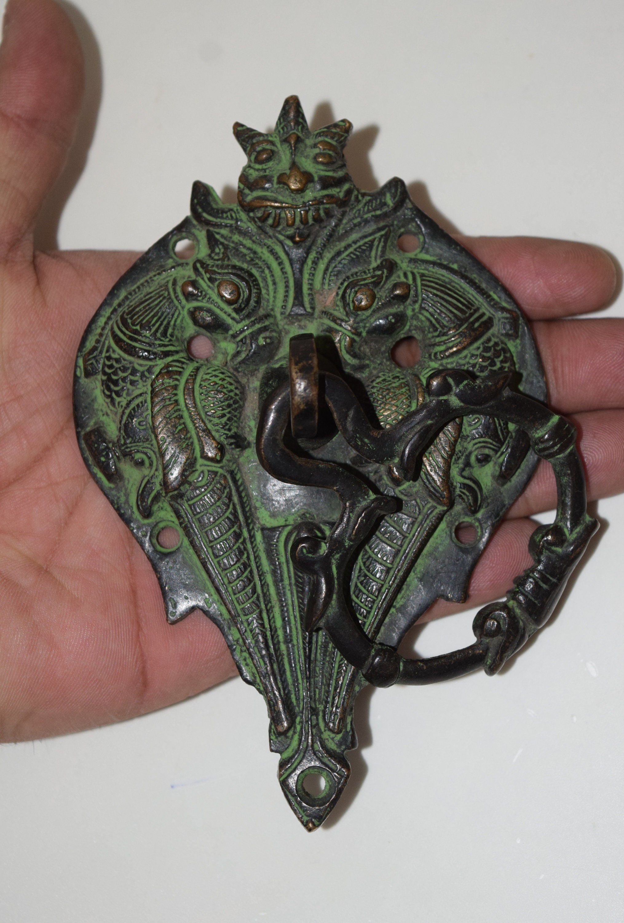 Twin Parrot Design Devil Face Knocker Creative Brass Diamond - Etsy