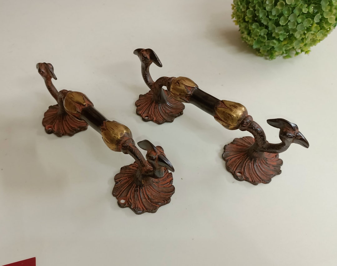 Peacock Head Flower Door Handle 7.8" Inches | Brass Floral Design Door ...