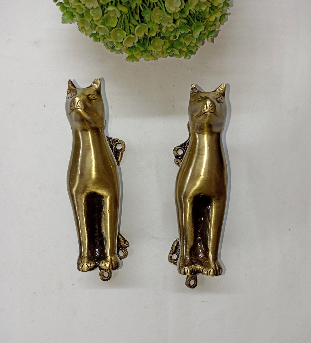 Cougar Animal Design Front Door Handle Set | Lacquered Brass Cat Shape ...