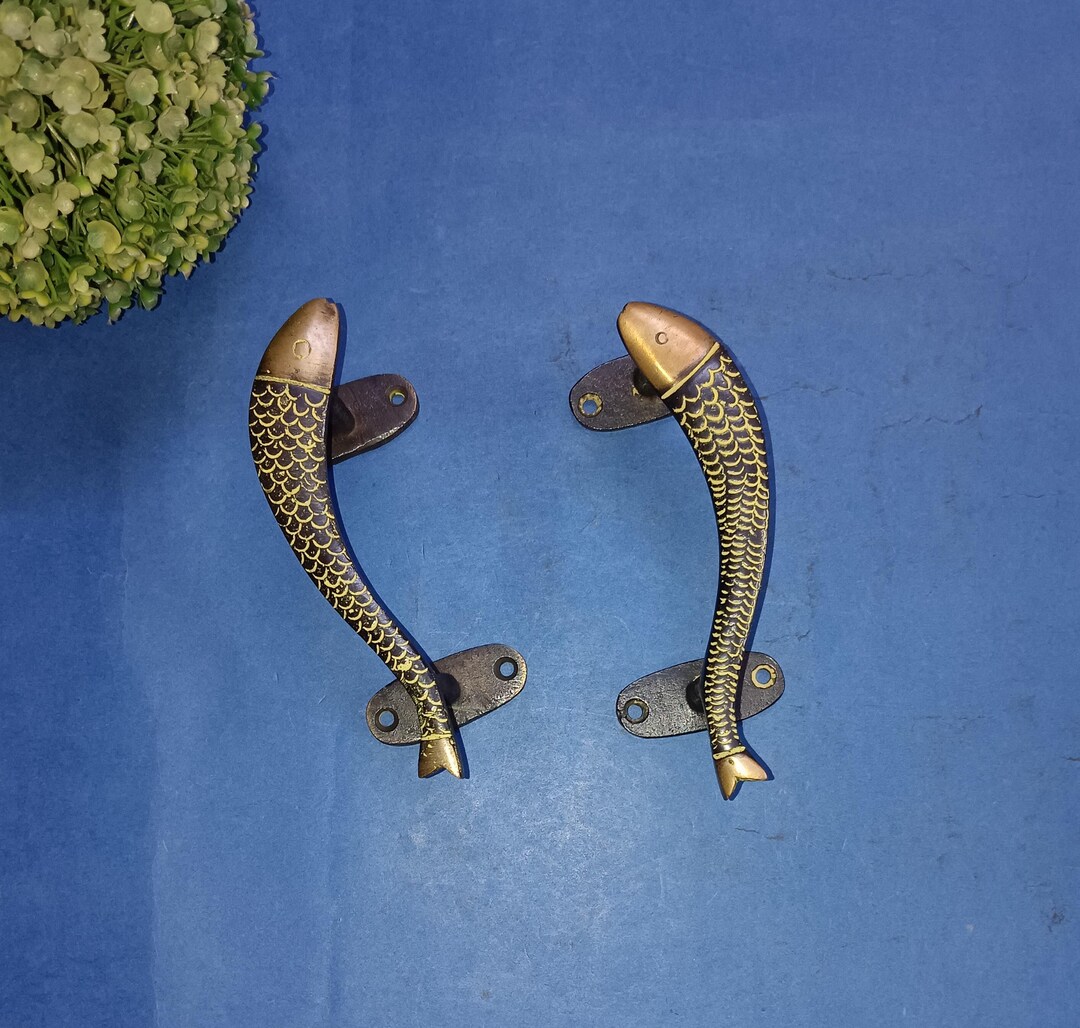 Fish Shape Office Cabinet Handle | Brass Ocean Theme Door Handle Decor ...