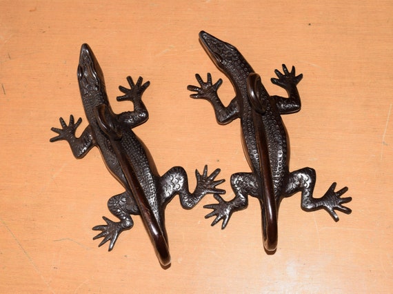 Brass Lizard Door Handle Pair Black Chameleon Gate Pull - Etsy