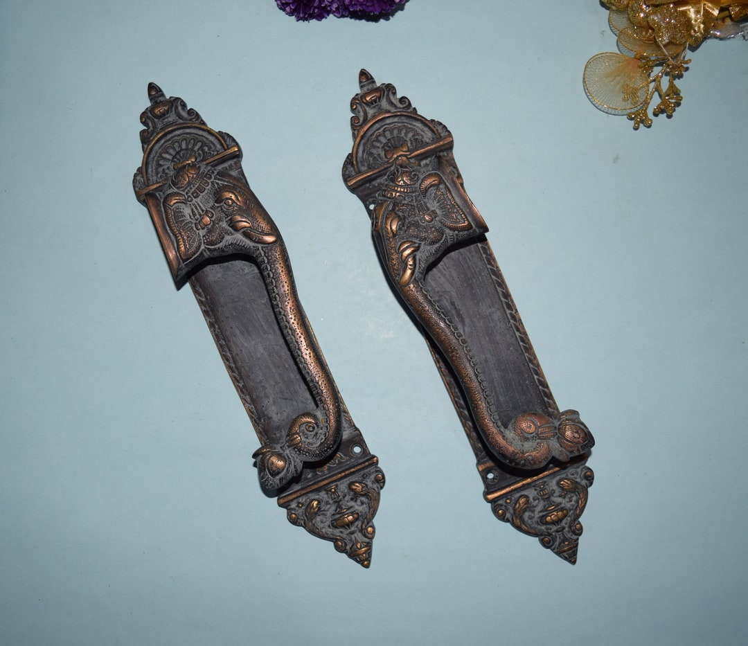 12'' Inches Elephant Door Handles Pair | Brass Antique Theme Ganesha ...