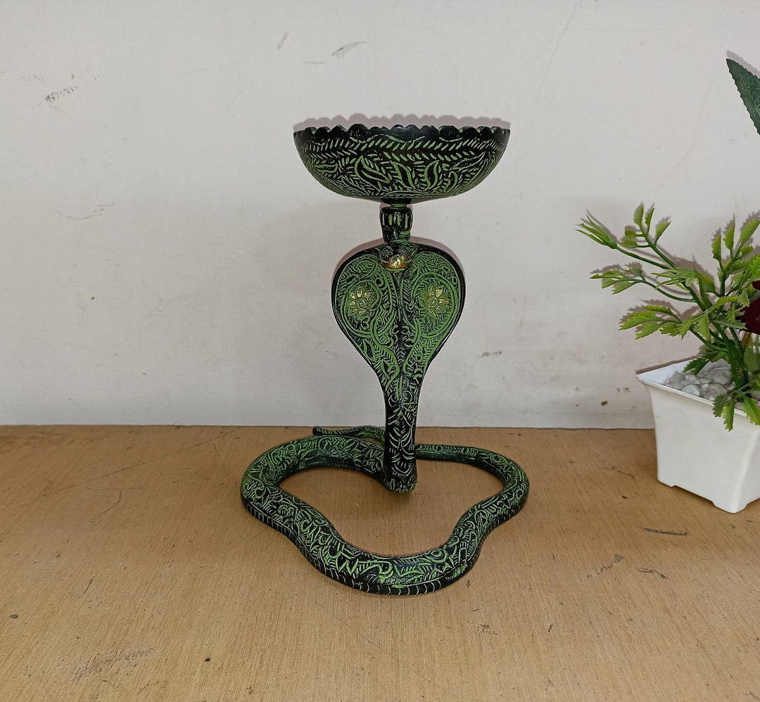Python Idol Table Diya | Brass Snake Statue Oil Lamp Table Entryway ...