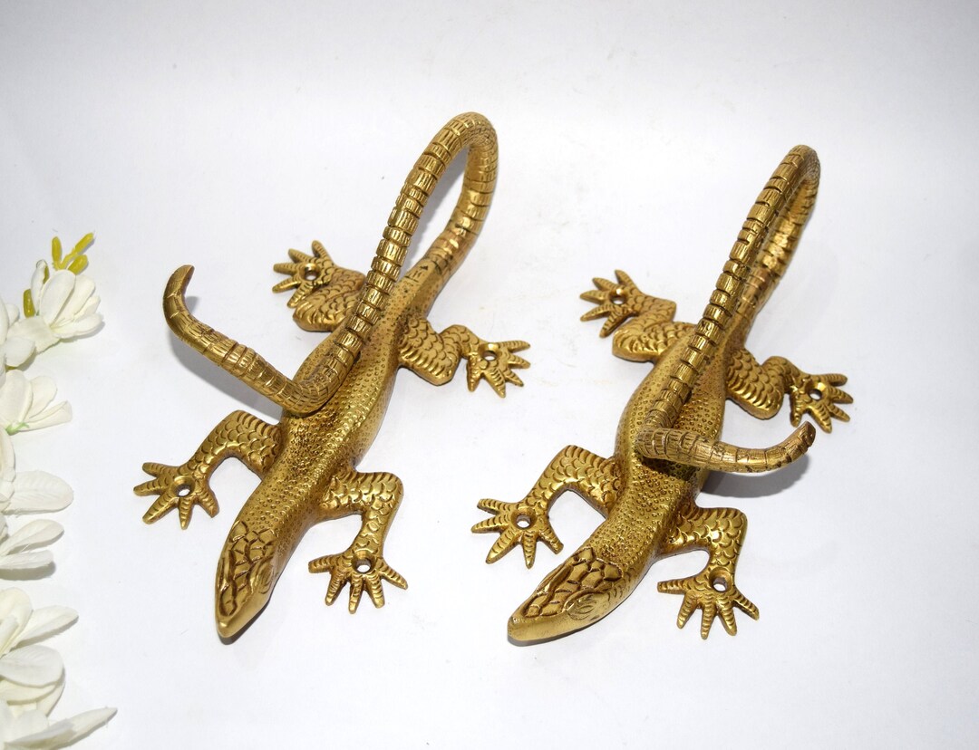 9" Lizard Door Handle Pair | Brass Cambodian Dragon Door Pull | Main ...