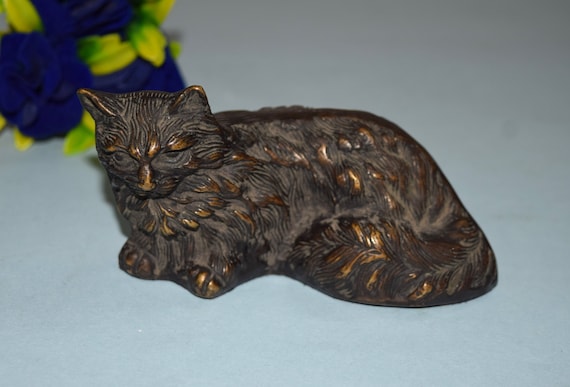 Persian Cat Sitting Statue Brass Cat Breed Theme Table | Etsy