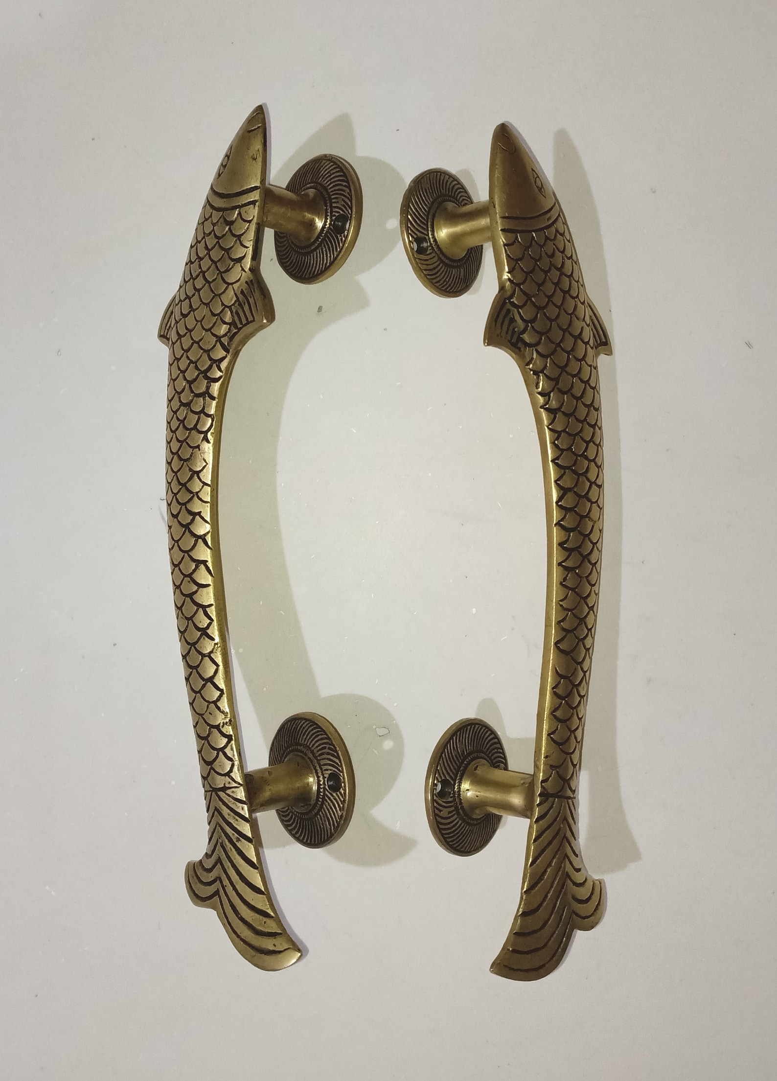 Brass Tuna Fish Long Door Pull Pair | Brass Golden Fish Door Handle ...