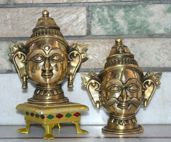 Brass Lord Shiva Gauri Head Hand Carved Face Hindu God | Etsy