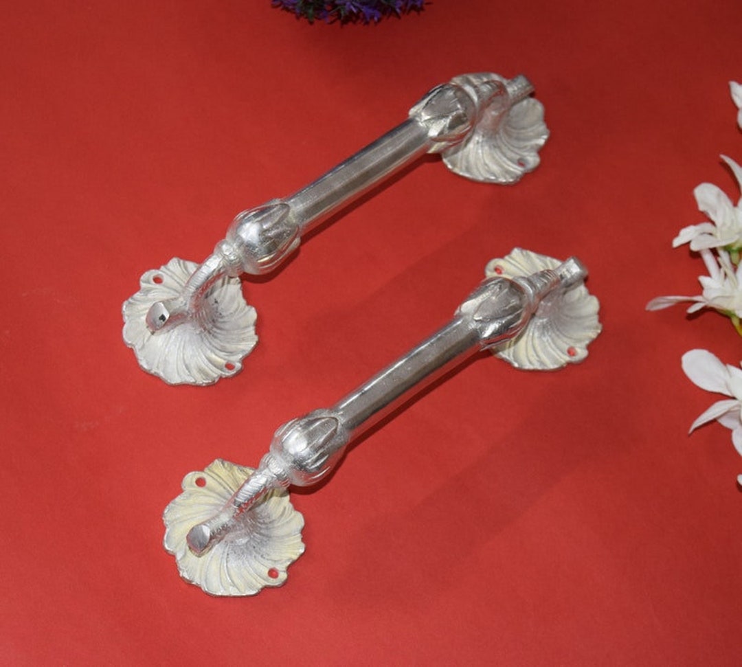 9" Inches Brass Floral Design Door Grip Set | Delicate Flowering ...