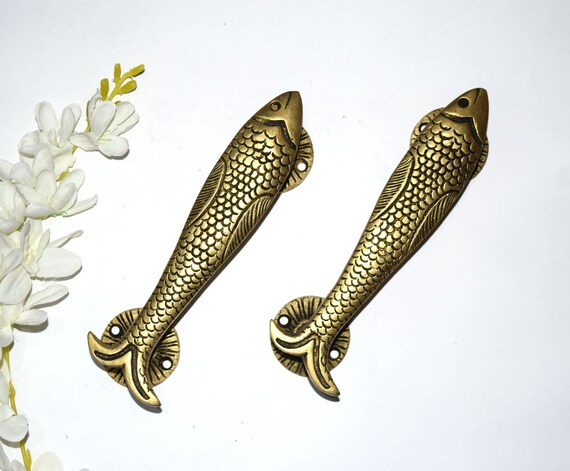 7.7 Inches Fish Design Door Handle Pair Brass Dresser | Etsy