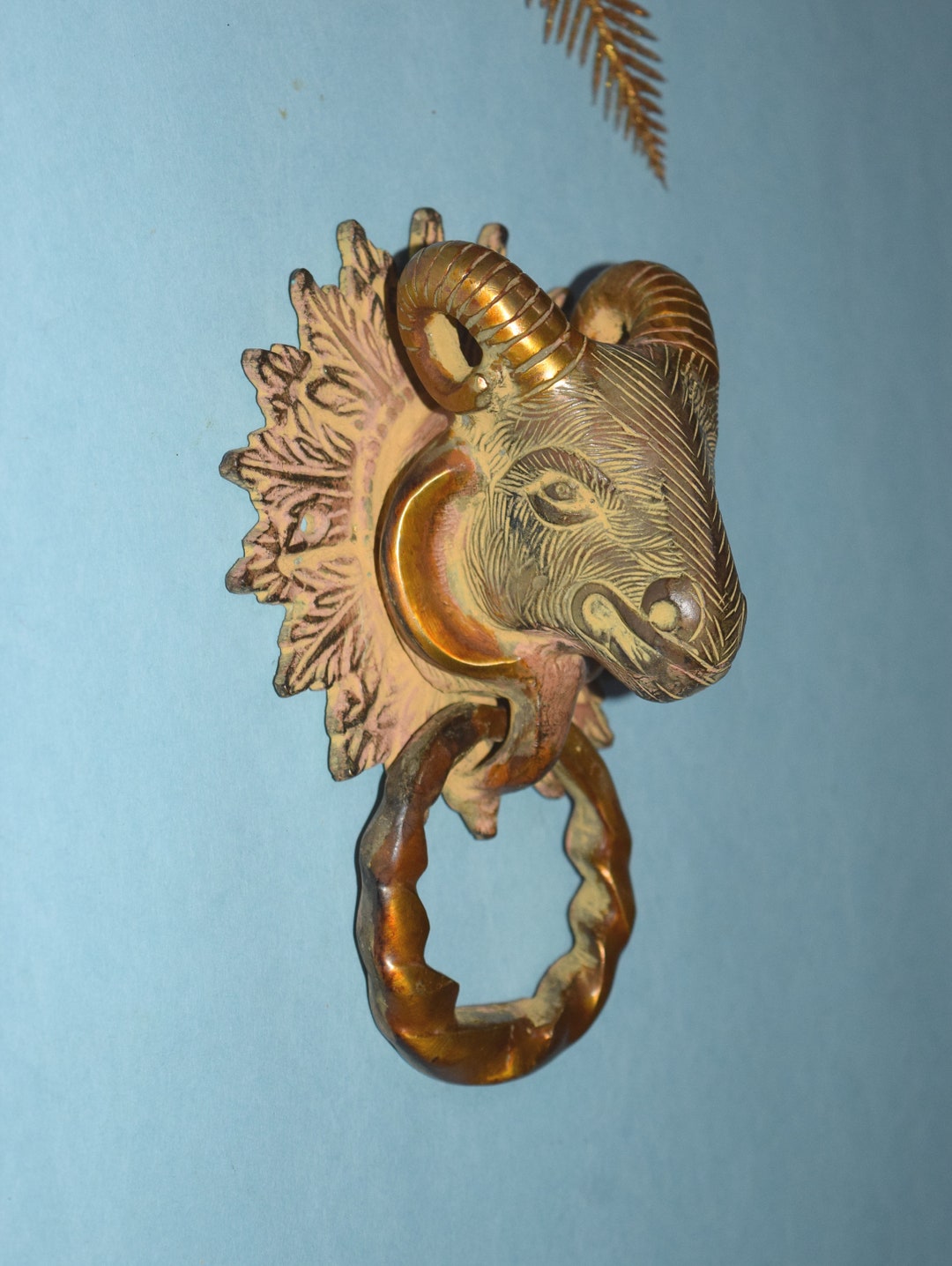 Brass Spanish Goat Face Door Knocker Front Wall Décor | Rustic Sheep ...