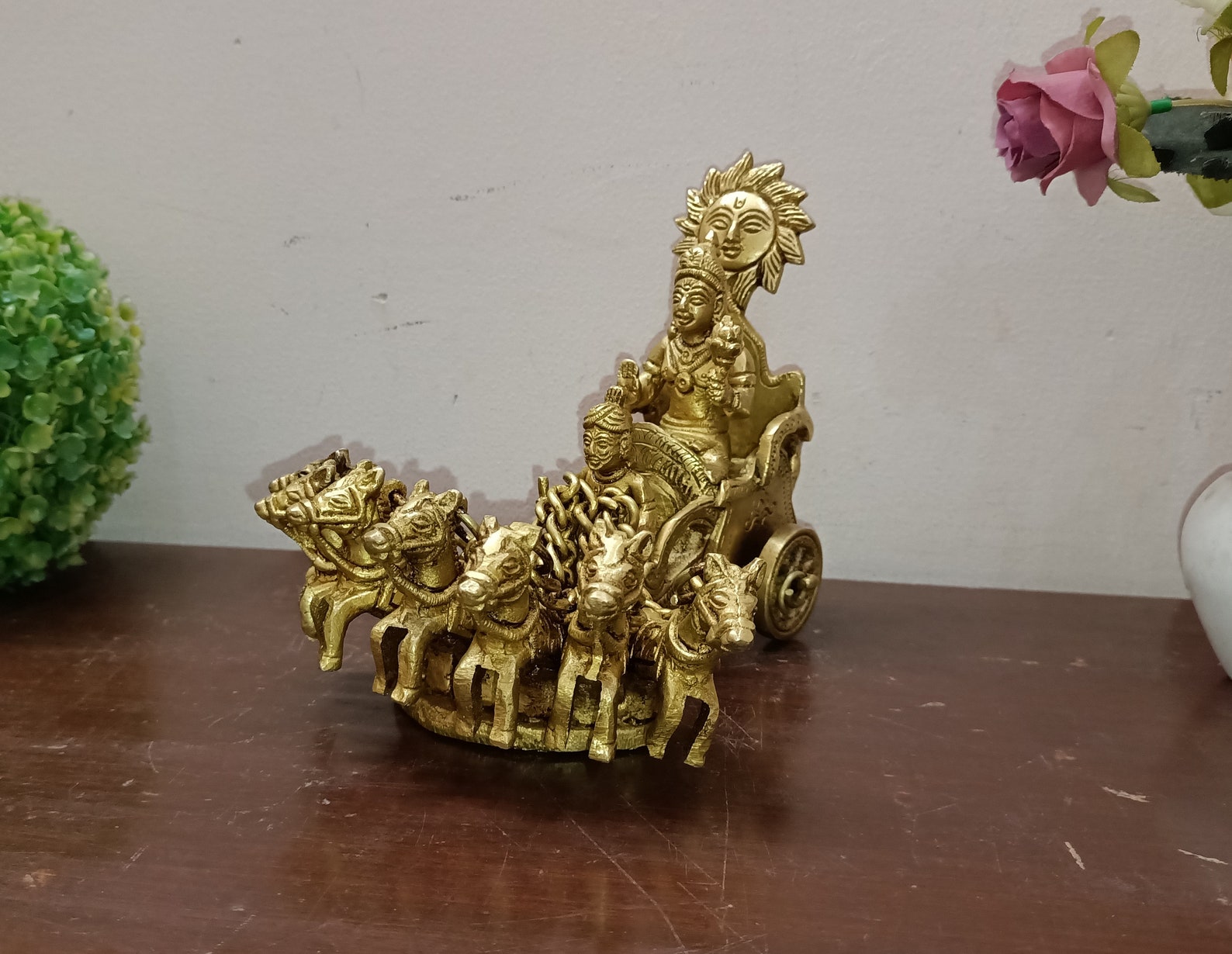 Lord Surya on His Seven Horses Chariot Brass Showpiece God Surya Dev ...