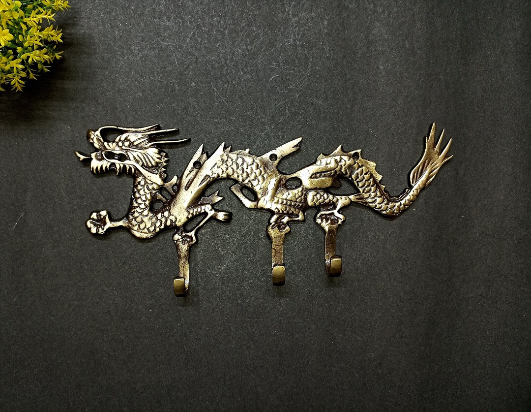 Lacquered Brass Dragon Hook Wall Decor | Mythological Inspired Wall ...