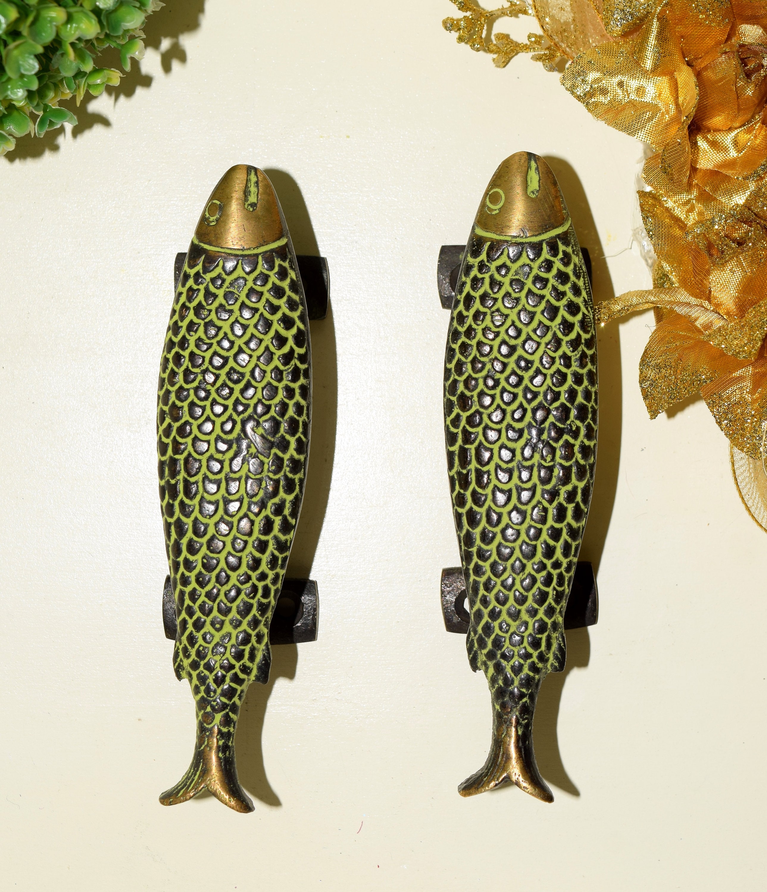 Nautical Fish Door Handle Pair Brass Door Accessories Made | Etsy