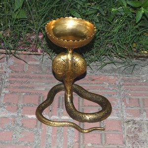 Brass Snake Oil Lamp | 7'' Inches Cobra Figurine | Snake Lord Religious ...