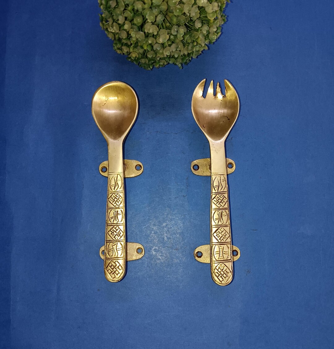 Fork & Spoon Door Handle | Brass Utensil Door Pull - Etsy