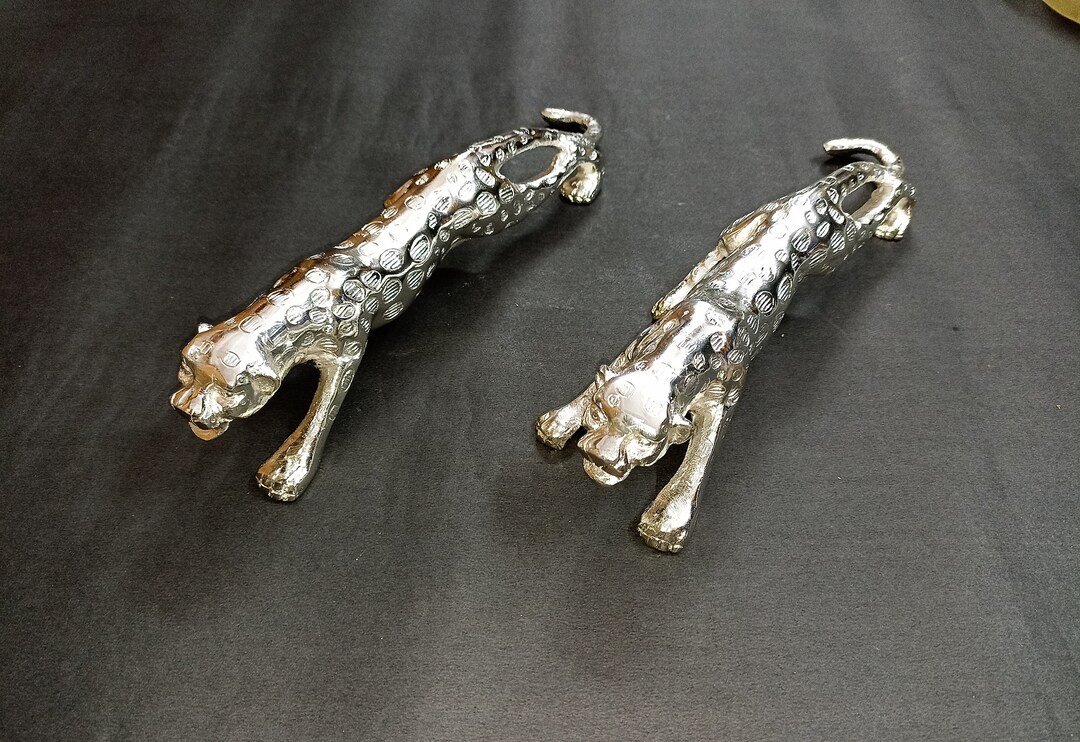 Silver Chrome Polished Brass Leopard Statue | Heavy Metal Cheetah ...