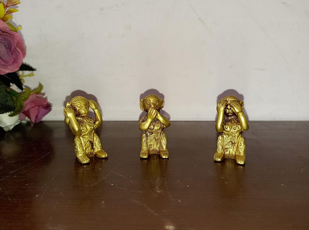 Three Monkeys Idol Symbols of Peace | Brass Chimpanzee Paperweight ...