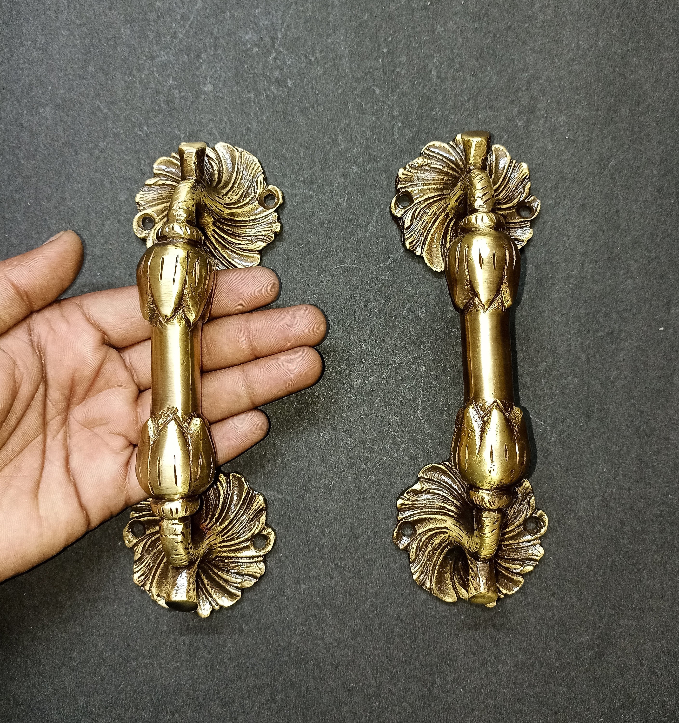 Lacquered Brass Daisy Flower Design Door Handle | Sunflower Base Door ...