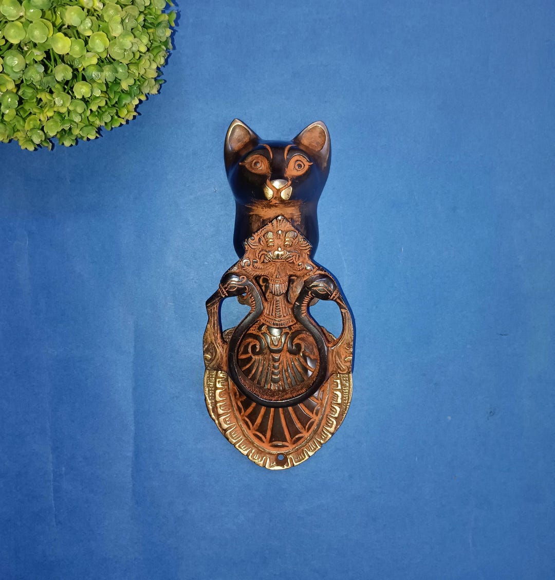Kitty Cat Door Knocker | Brass Yali With Peacock Engraved Door Bell ...