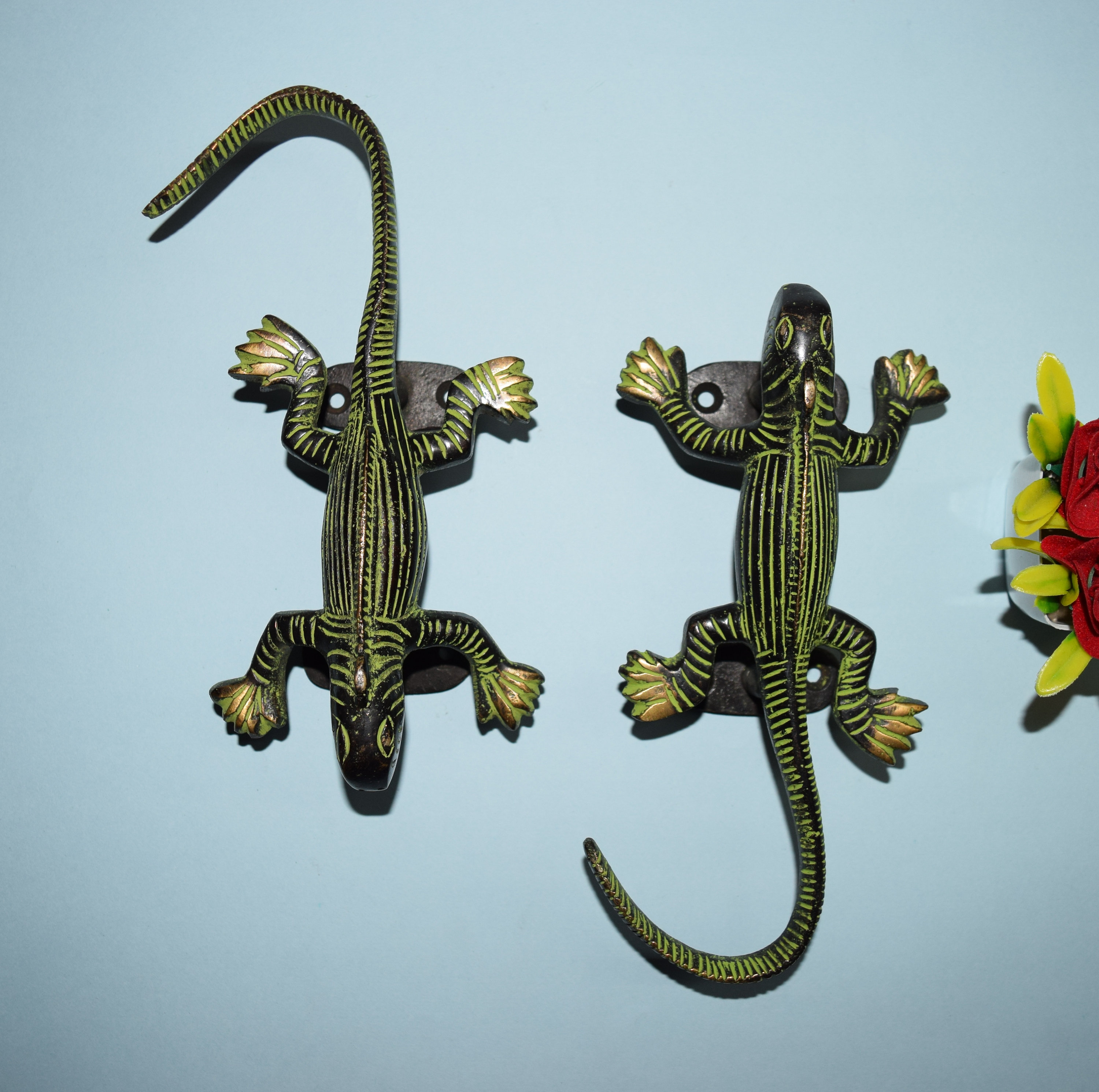 8" Inches Lizard Door Handle Pair | Brass Front Door Accessories ...