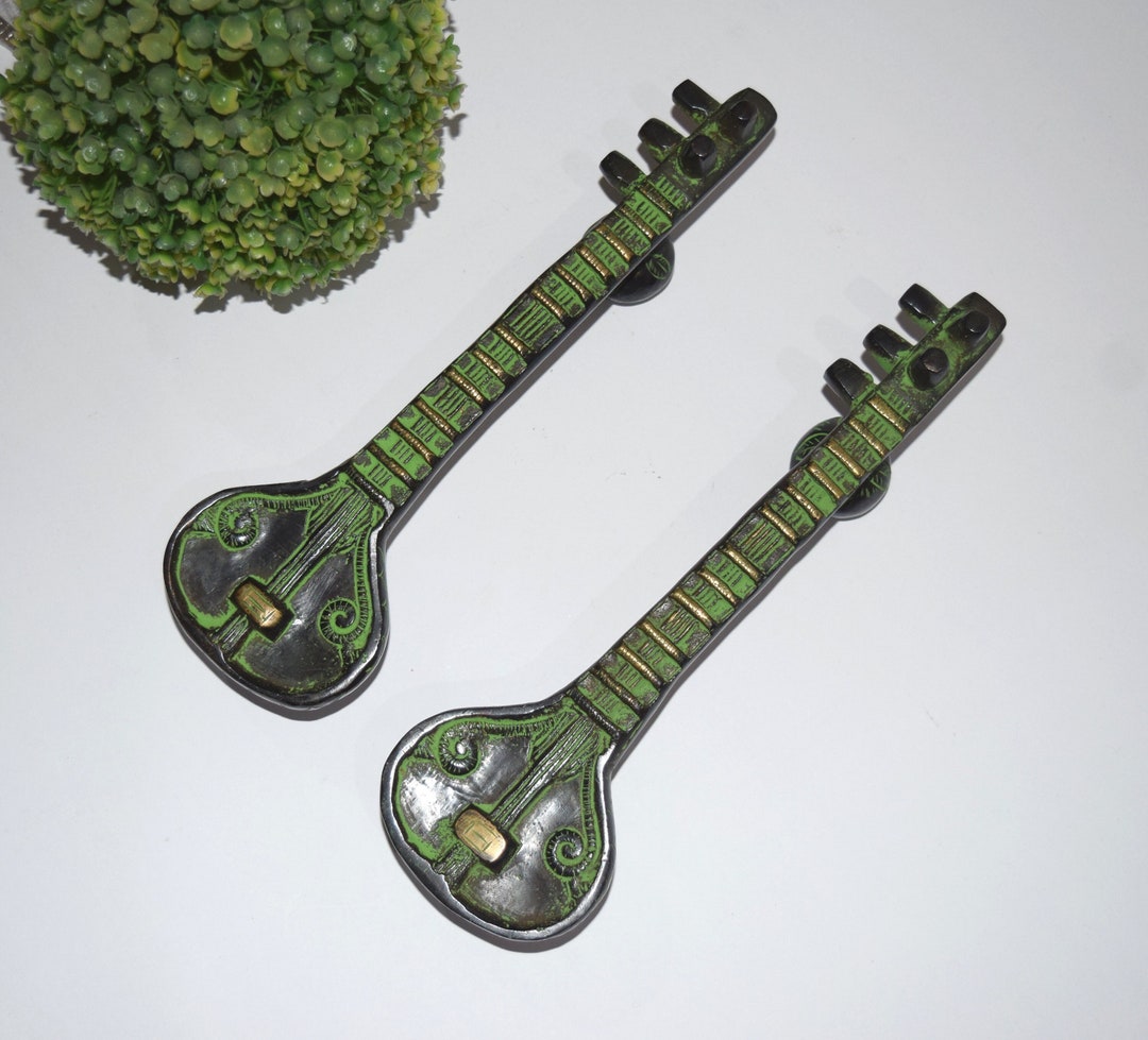 10'' Inches Brass Sitar Shape Handles | Classical Instrument Veena Door ...